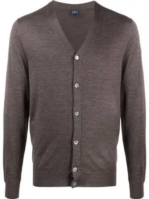 FEDELI V-Neck Ribbed Knit Cardigan