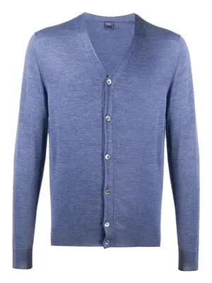 FEDELI V-Neck Ribbed Knit Cardigan