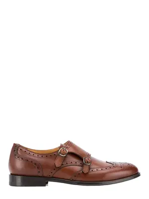 SCAROSSO Kate Leather Monk Shoes - Brown
