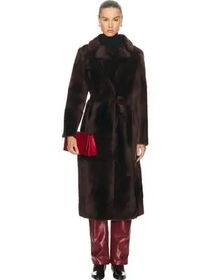 YVES SALOMON Long Belted Reversible Shearling Coat - Deep Grenat