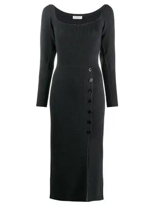 Sandro Buttoned Ribbed Knit Dress - Grey