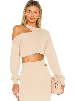 MICHAEL COSTELLO Asymmetrical Cut-out Dolman Sleeve Sweater - Nude