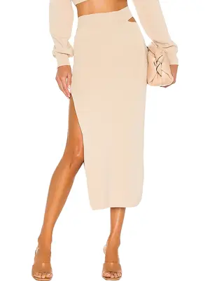 MICHAEL COSTELLO Cut Out Knit Midi Skirt - Nude