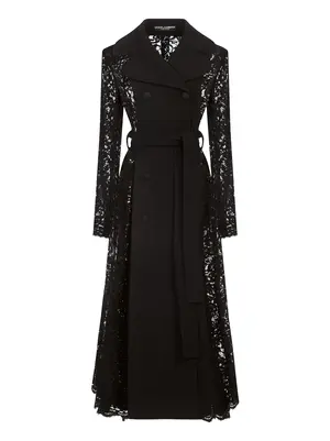 Dolce & Gabbana Lace-detail Double-breasted Coat - Black