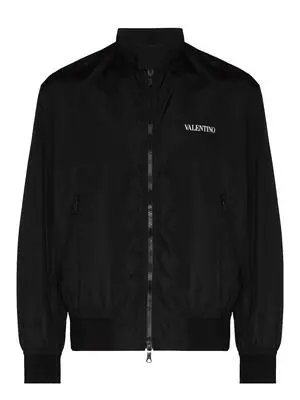 Valentino Garavani Logo Print Zip-up Bomber Jacket - Black