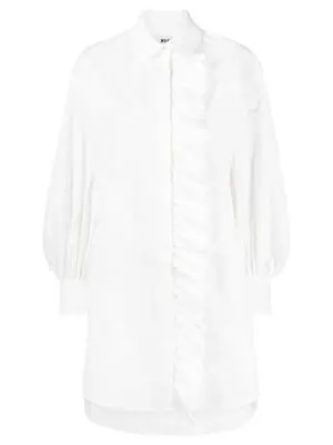 MSGM Ruffle-detail Shirt Dress - White