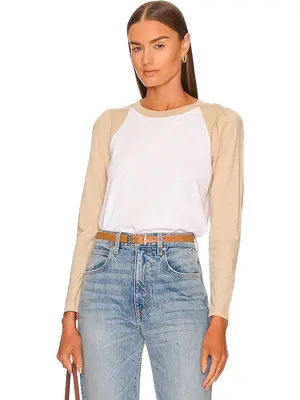 Veronica Beard Veronica Beard Mason Baseball Tee White Camel