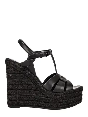 Saint Laurent Tribute Espadrille Wedge Sandals - Noir