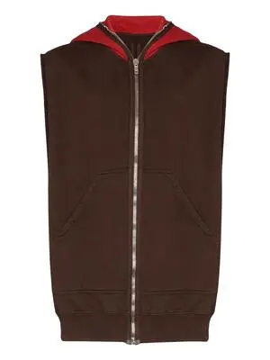Rick Owens Sleeveless Zip-up Hoodie With Contrast Detail - Brown