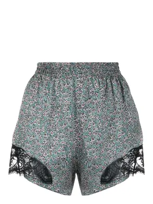 Rabanne Lace-panel Floral-print Shorts - Blue