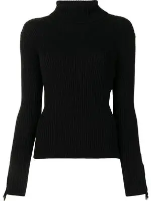 Y’s Roll Neck Knitted Jumper With Fringe Detailing - Black