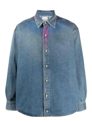 COUNTY OF MILAN Wings Print Denim Shirt - Blue