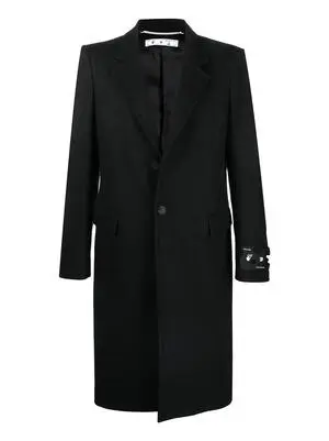 Off-White Logo Embellished Single-breasted Coat - Black