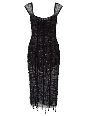 Dolce & Gabbana Square-neck Embellished Midi Dress - Black
