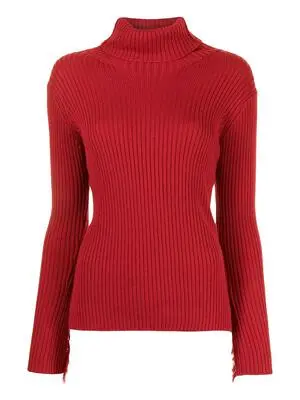 Y’s Fringed Ribbed Jumper - Red