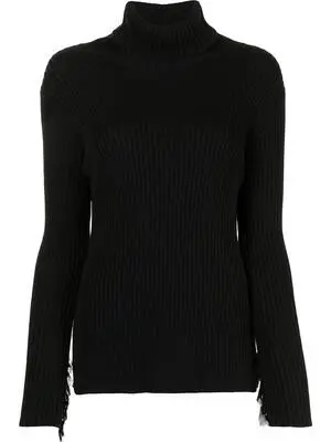 Y’s Ribbed Fringed Jumper - Black