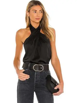 Superdown Amerie Pleated Halter Top - Black