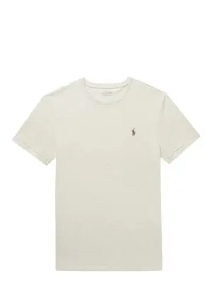 Polo Ralph Lauren Slim-fit Logo-embroidered Mélange Cotton-jersey T-shirt - Neutrals