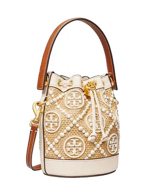 Tory Burch Tory Burch Mini T Monogram Bucket Bag White