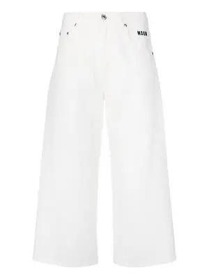 MSGM Logo-Print Cropped Jeans
