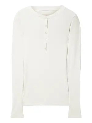 NILI LOTAN Nili Lotan Jordan Ribbed Cotton-Jersey Top Ecru