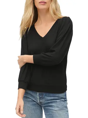 Michael Stars Gabriella V-Neck Top Black