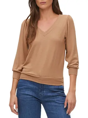 Michael Stars Gabriella V-Neck Top Camel