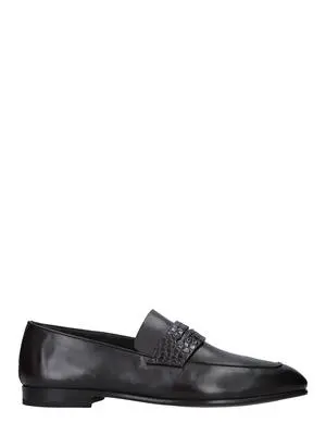 Zegna Alligator Trim Leather Loafers - Brown