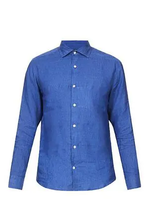 Frescobol Carioca Antonio Regular-fit Cutaway-collar Linen Shirt Xl Navy