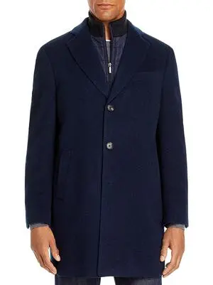 Cardinal Of Canada Wool-Cashmere Topcoat With Bib Navy