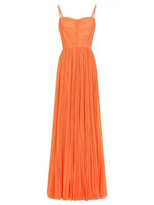 Dolce & Gabbana Pleated Chiffon Maxi Dress - Orange