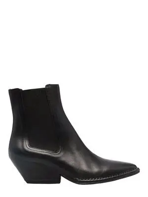 DEL CARLO Mid-heel Leather Ankle Boots - Black