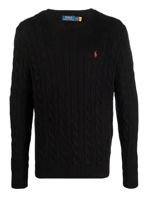 Polo Ralph Lauren Logo-embroidered Cable-knit Jumper - Black