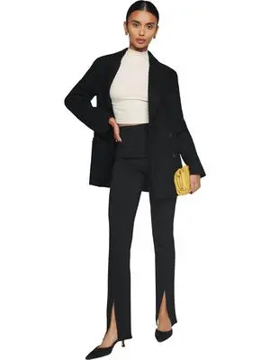 REFORMATION Fletcher High Rise Slim Fit Short Pant With Slit - Black