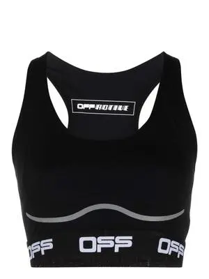 Off-White Cropped Performance Top With Logo Tape - Black