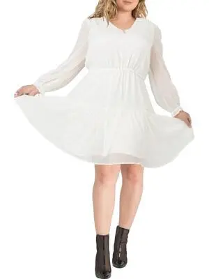 STANDARDS & PRACTICES Prairie Chiffon Long Sleeve Dress - Off White