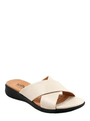Softwalk SoftWalk® Tillman Leather Cross Strap Slide Sandal Ivory