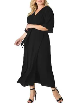 STANDARDS & PRACTICES Short Sleeve Wrap Maxi Dress - Black