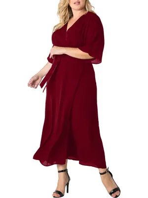STANDARDS & PRACTICES Standards & Practices Short Sleeve Wrap Maxi Dress Deep Red