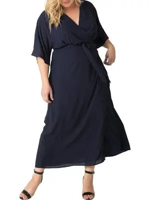 STANDARDS & PRACTICES Short Sleeve Wrap Maxi Dress - Midnight Blue