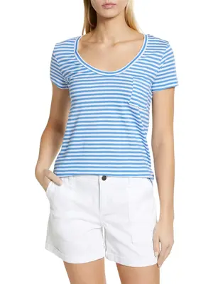 Caslon U-Neck T-Shirt Blue Palace- White Stripe