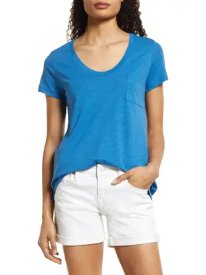 Caslon U-Neck T-Shirt Blue Vallarta