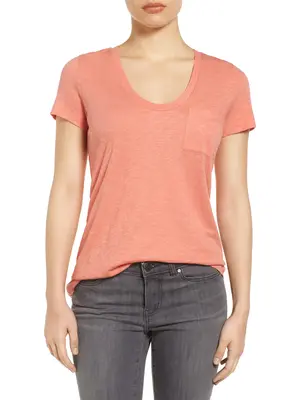 Caslon U-Neck T-Shirt Coral Rose Tea
