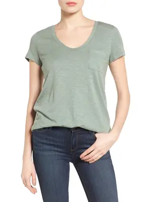 Caslon U-Neck T-Shirt Green Dune