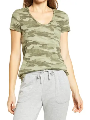 Caslon U-Neck T-Shirt Green Spring Camo