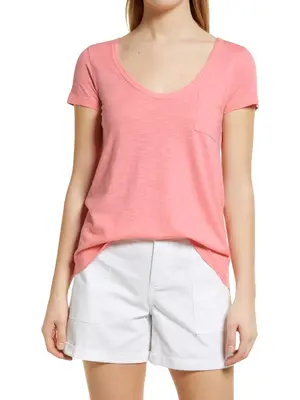 Caslon U-Neck T-Shirt Pink Flamingo