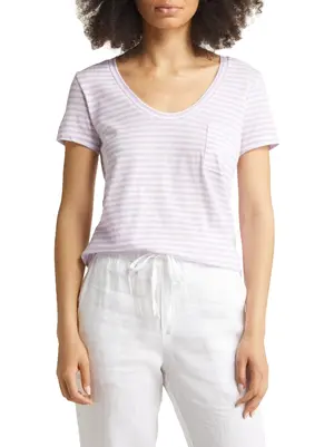Caslon U-Neck T-Shirt Purple- White Brooke Stripe