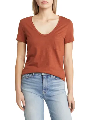 Caslon U-Neck T-Shirt Rust Sequoia