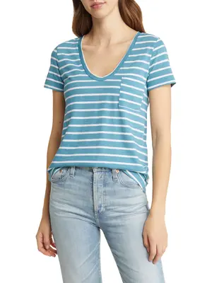 Caslon U-Neck T-Shirt Teal- Ivory Josephine Stripe