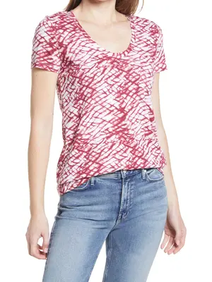 Caslon U-Neck T-Shirt White- Red Pink Marks